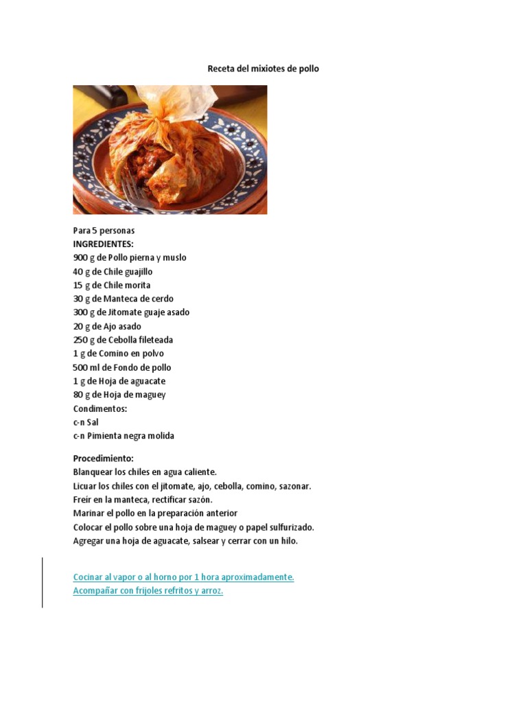 Receta Del Mixiotes de Pollo | PDF