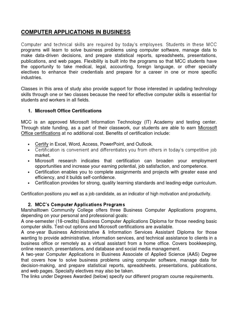 Computer Applications in Business: 1. Microsoft Office Certifications ...