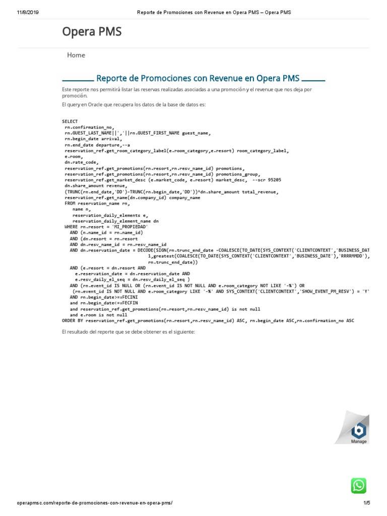 Reporte de Promociones Con Revenue en Opera PMS - Opera PMS | PDF ...