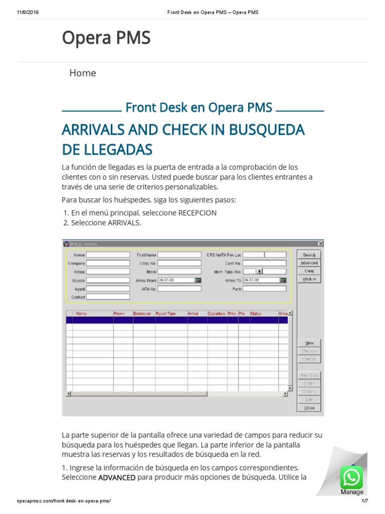 Front Desk en Opera PMS - Opera PMS | PDF | Informática y tecnología de ...