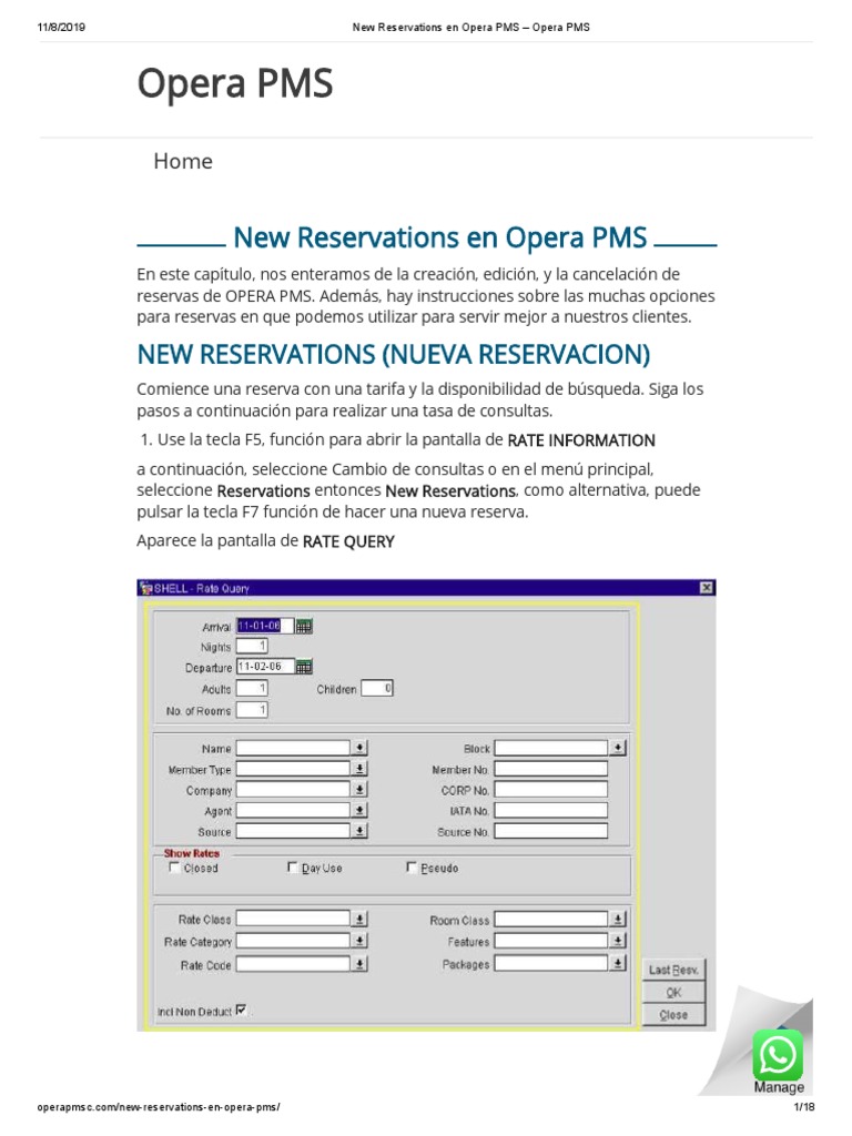 New Reservations en Opera PMS - Opera PMS | PDF | Point and Click | Hotel