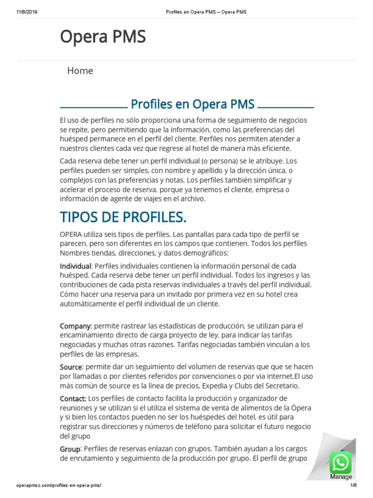 Profiles en Opera PMS - Opera PMS | PDF | Hotel | Información
