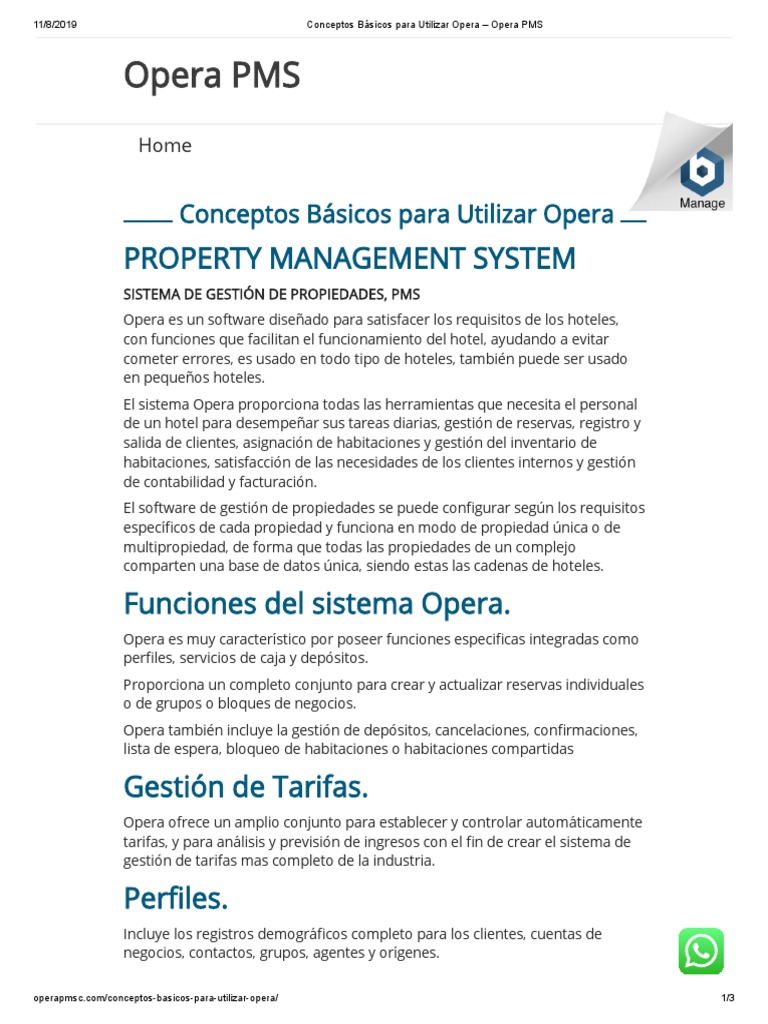 Conceptos Básicos para Utilizar Opera - Opera PMS | PDF | Hotel | Software