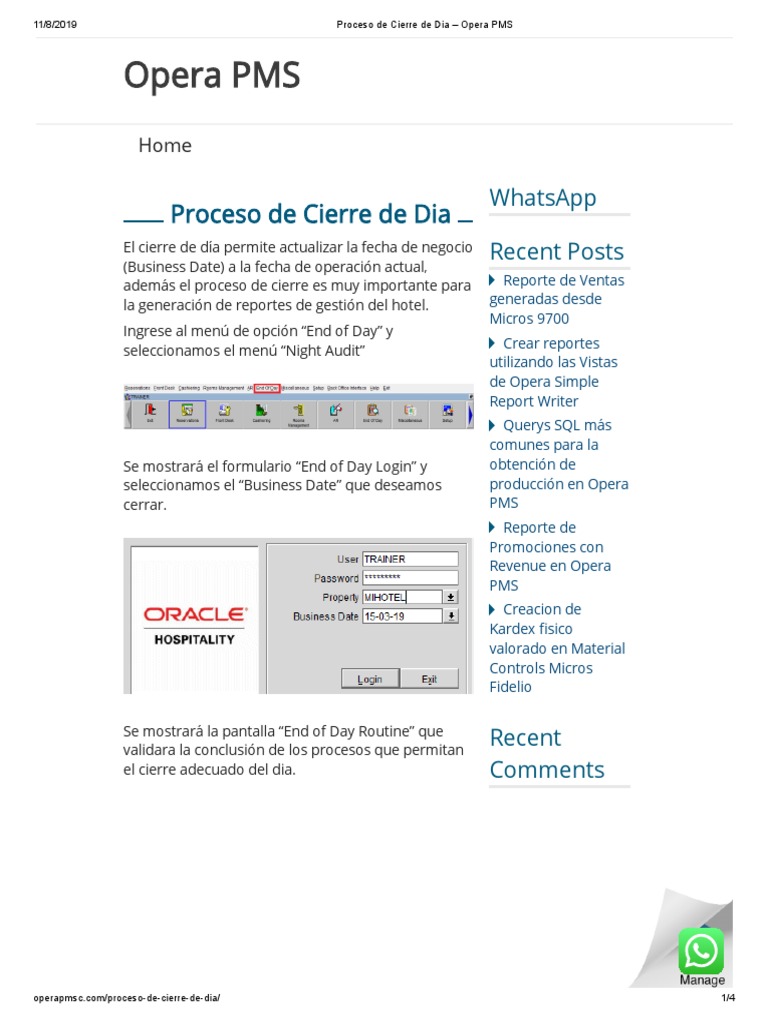 Proceso de Cierre de Dia - Opera PMS | PDF | Informática | Software