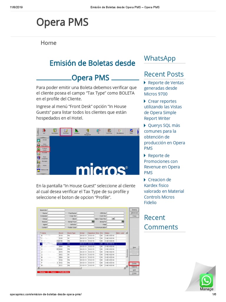 Emisión de Boletas Desde Opera PMS - Opera PMS | PDF | Software ...