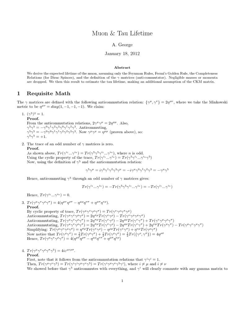Muon Lifetime and Decay Rate Analysis | PDF | Theoretical Physics | Physics