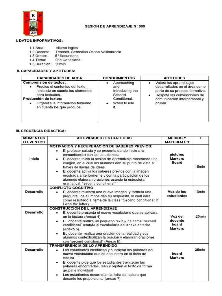 Plan de Lección: Second Conditional | PDF | Modificación de ...