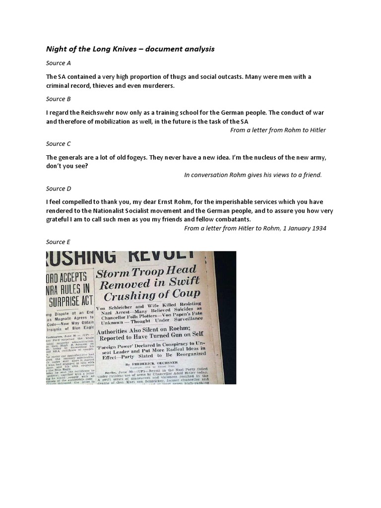 Night of The Long Knives Source Work | PDF