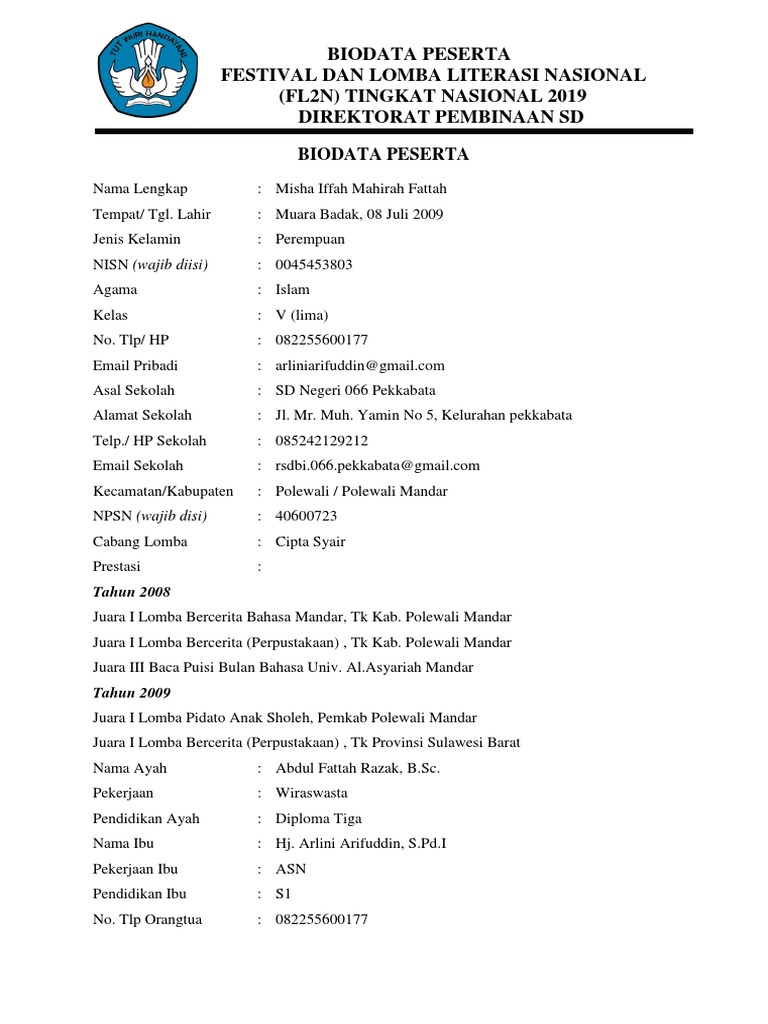 Biodata Peserta | PDF