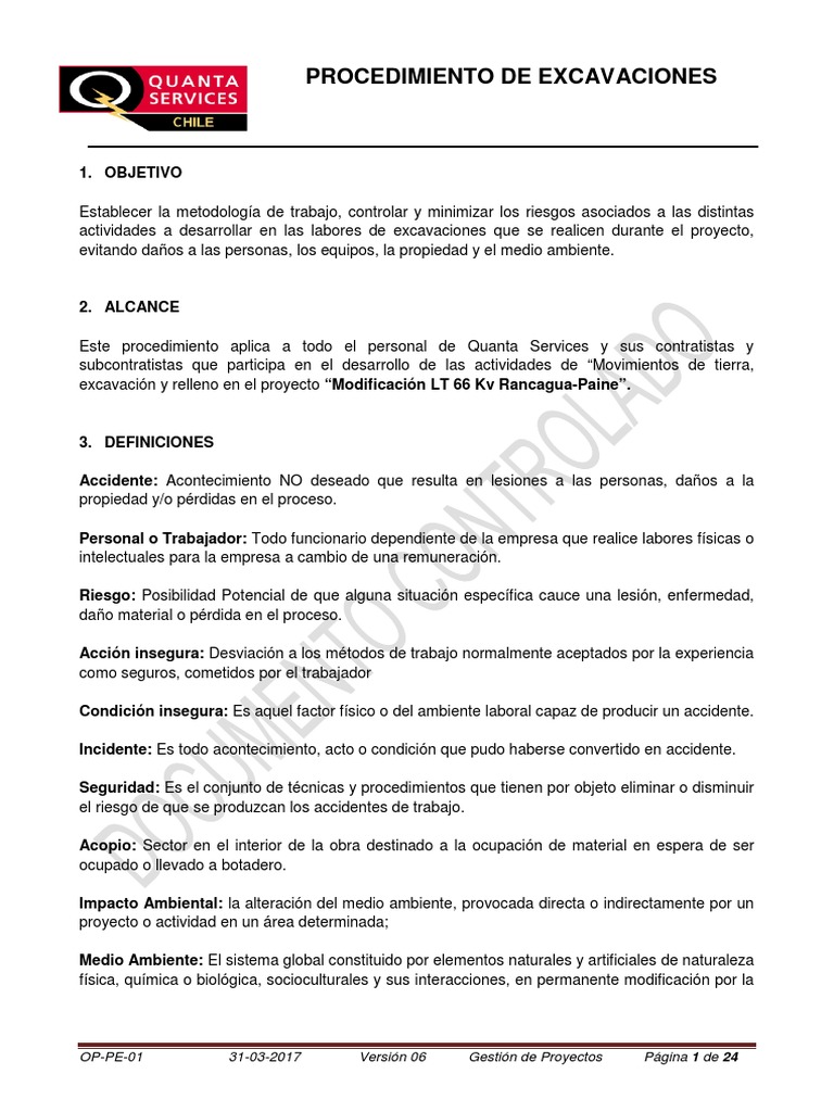 OP-PE-01 Procedimiento de Excavaciones Rev.06 | PDF | Excavación ...