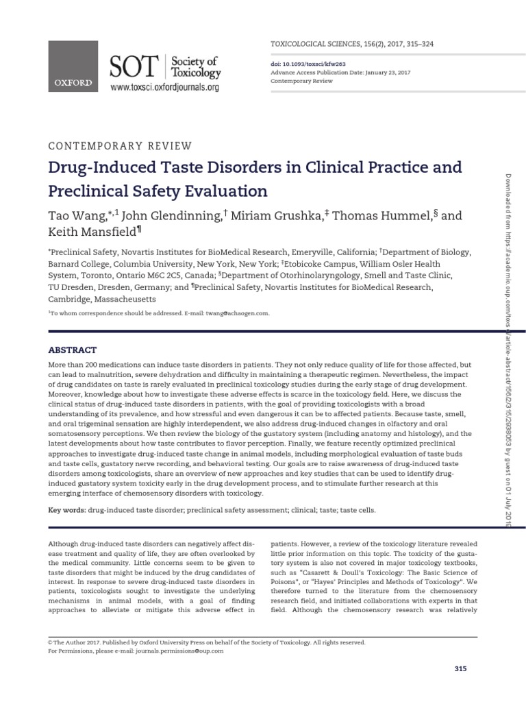 Drug-Induced Taste Disorders in Clinical Practice and Preclinical ...