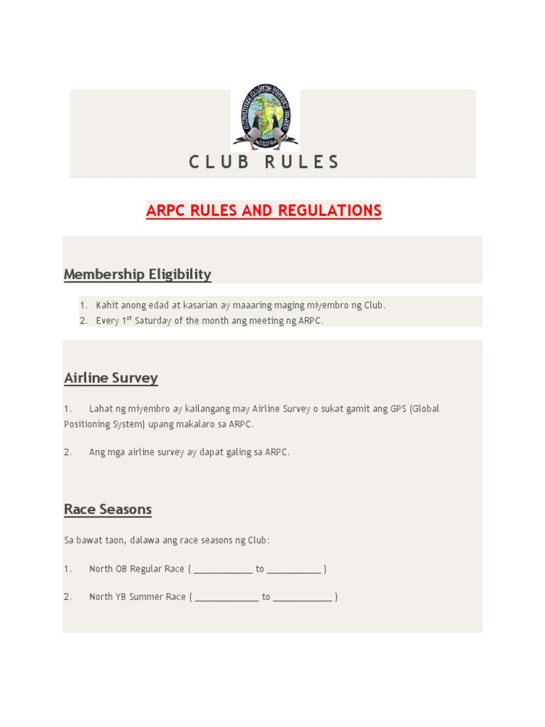Arpc Club Rules | PDF