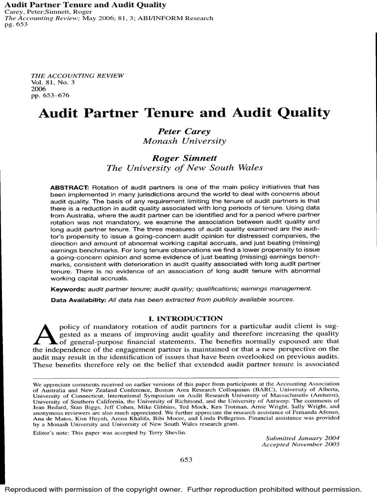 Audit Partner Tenure and Audit Quality (Utama) | PDF | Imperfect Competition | Copyright