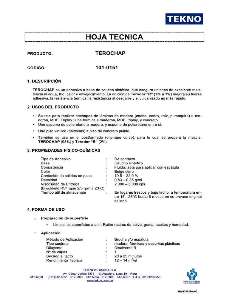 Hoja MSDS Terochap Tekno | PDF