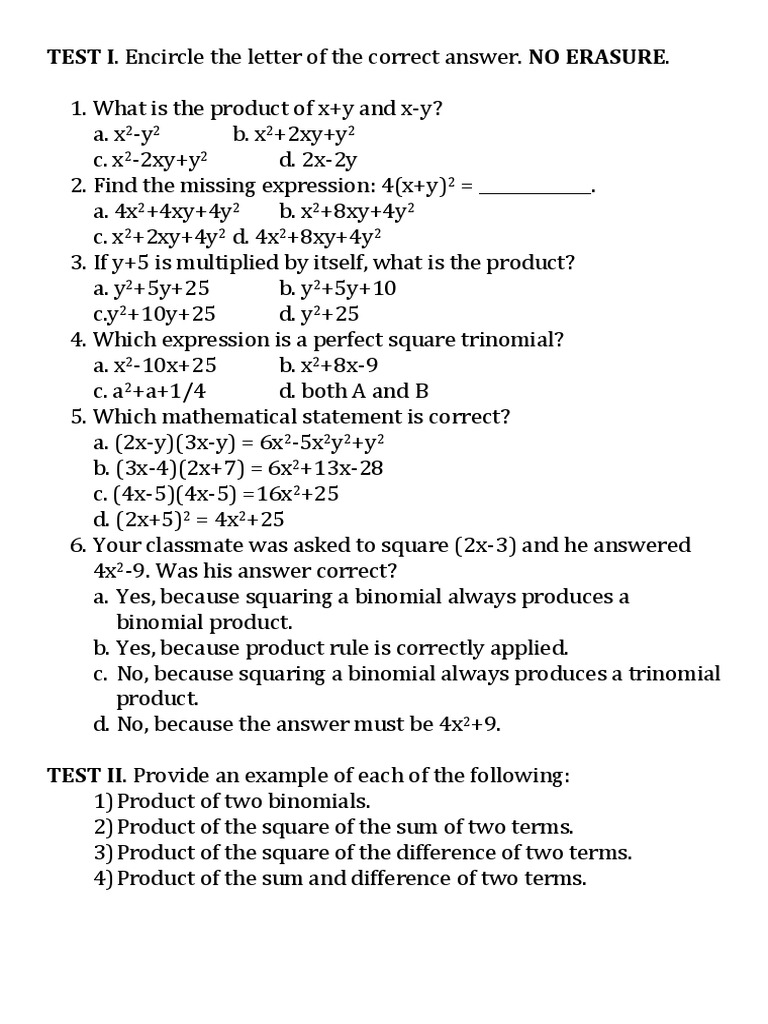 TEST I. Encircle The Letter of The Correct Answer. NO ERASURE | PDF