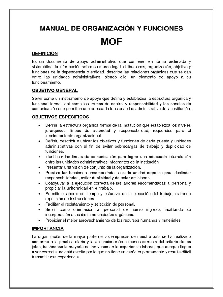 Manual de Organización y Funciones | PDF