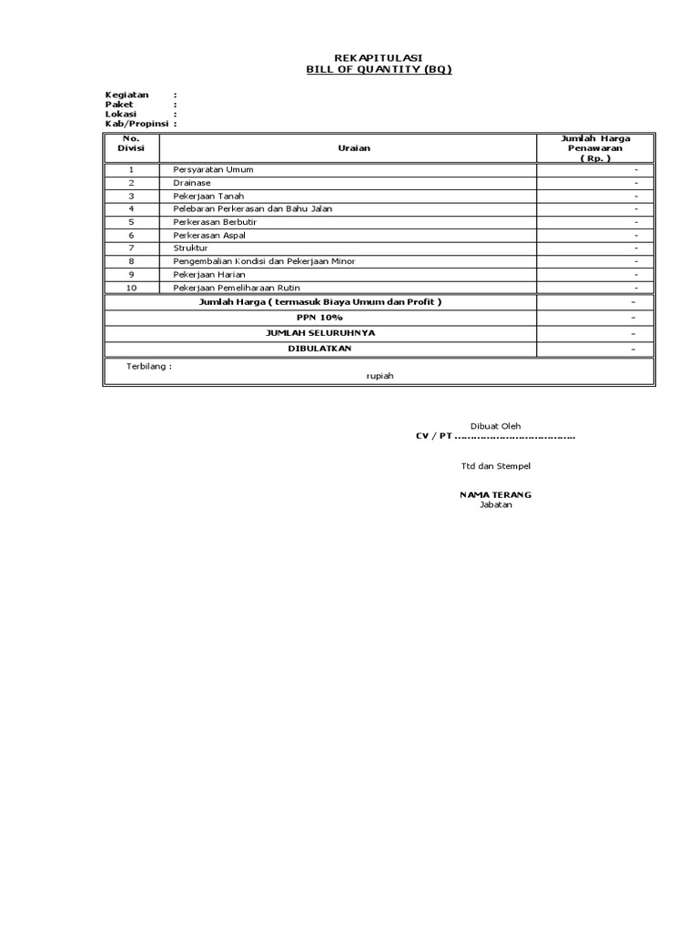Contoh BoQ Pemeliharaan Jalan | PDF
