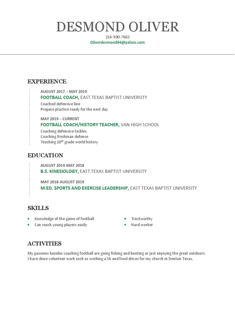 Desmond Oliver: Experience | PDF