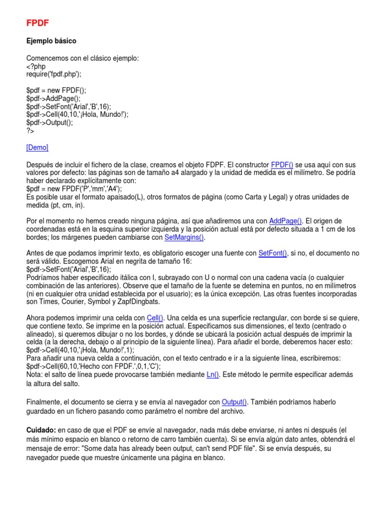 FPDF - Programación PHP Guía para Reportes en PDF | PDF | Archivo de ...