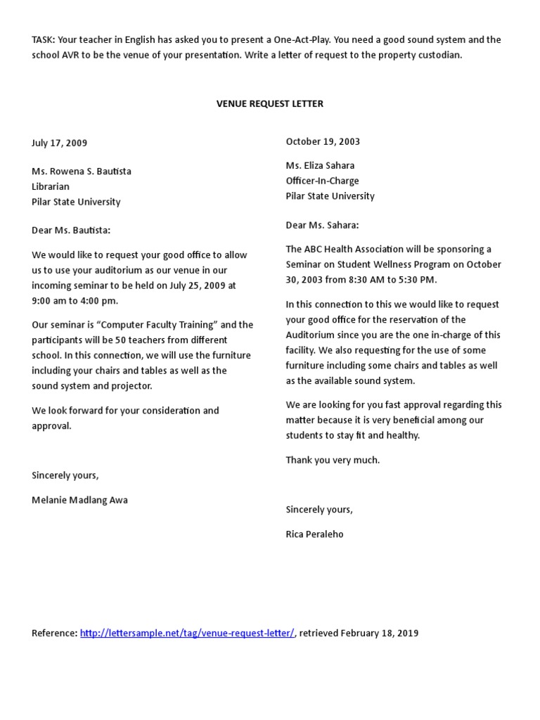 Example of Request Venue Letter | PDF