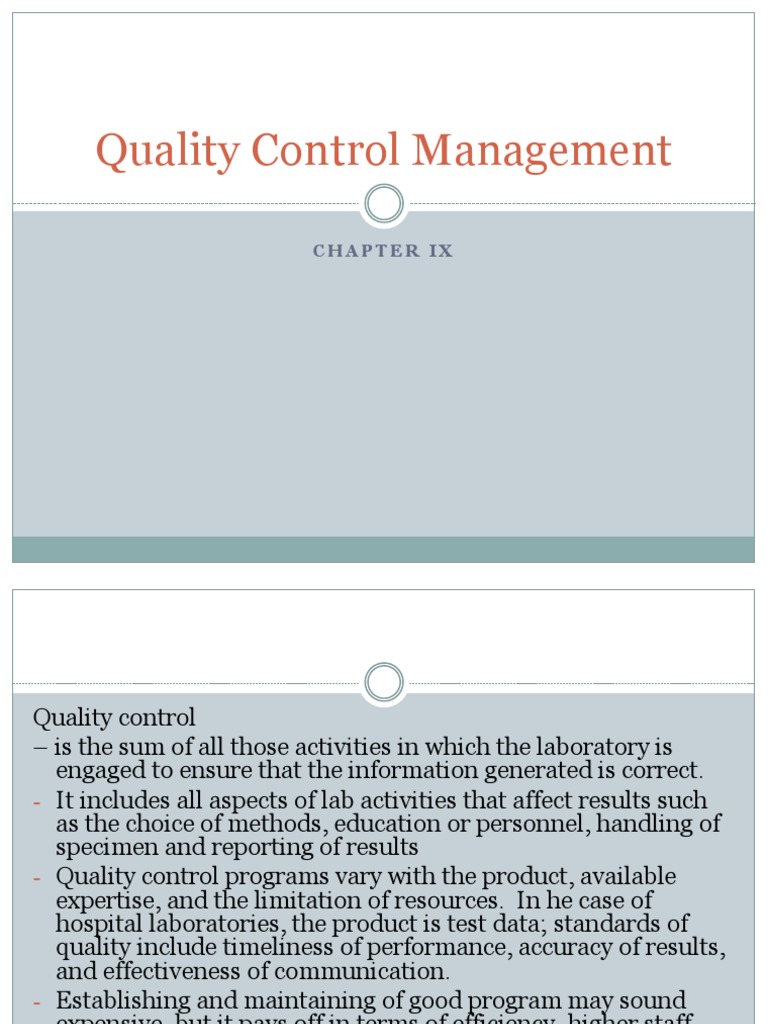 Quality Control Management | PDF | Sensitivity And Specificity | Accuracy And Precision