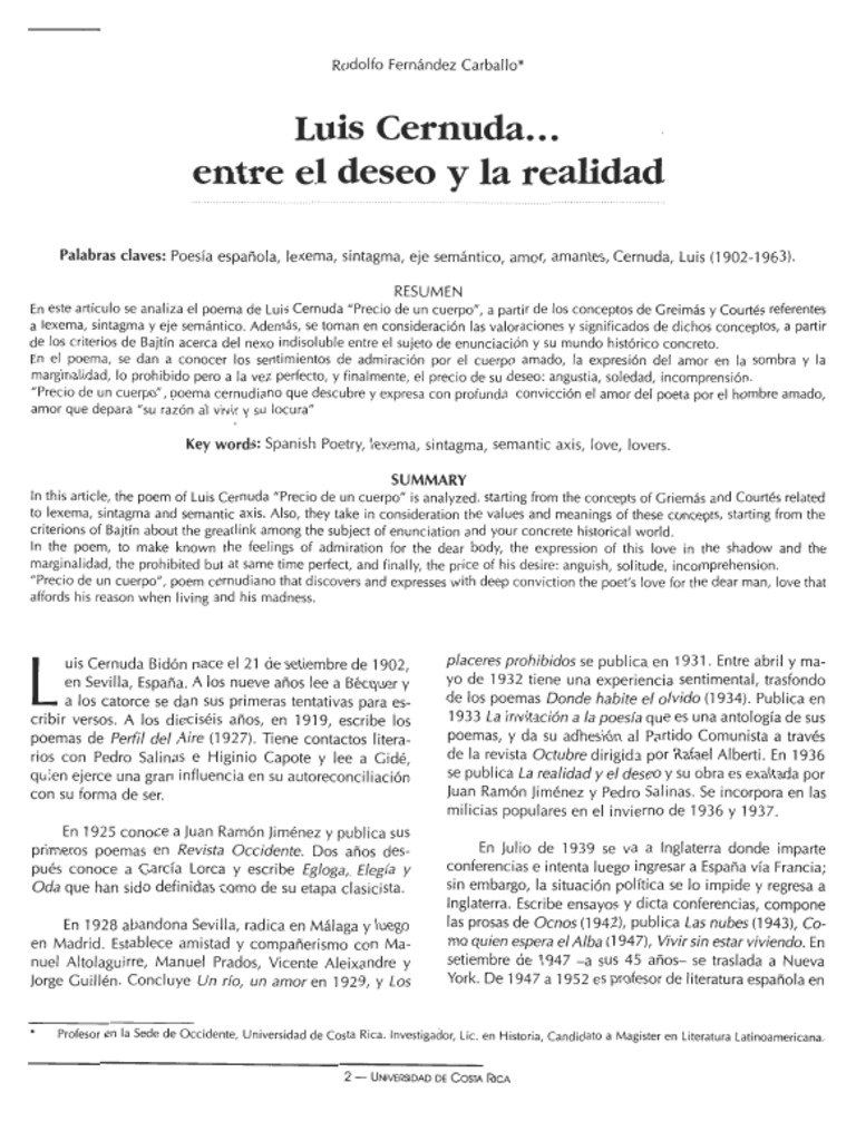 Rodolfo Fernández Carballo - Luis Cernuda Entre El Deseo y La Realidad ...