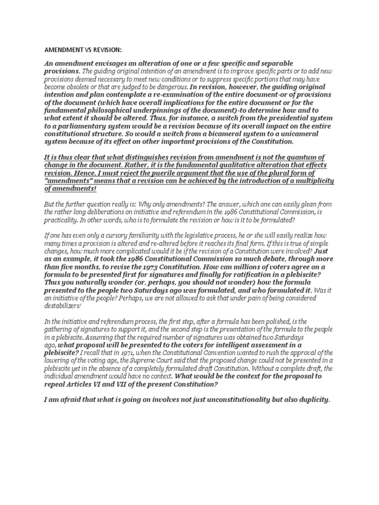 Amendment Vs Revision | PDF | Initiative | Constitutional Amendment