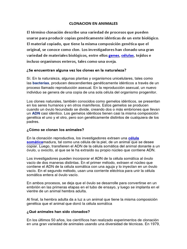 Clonacion en Animales | PDF | Clonación | Ciencias de la vida