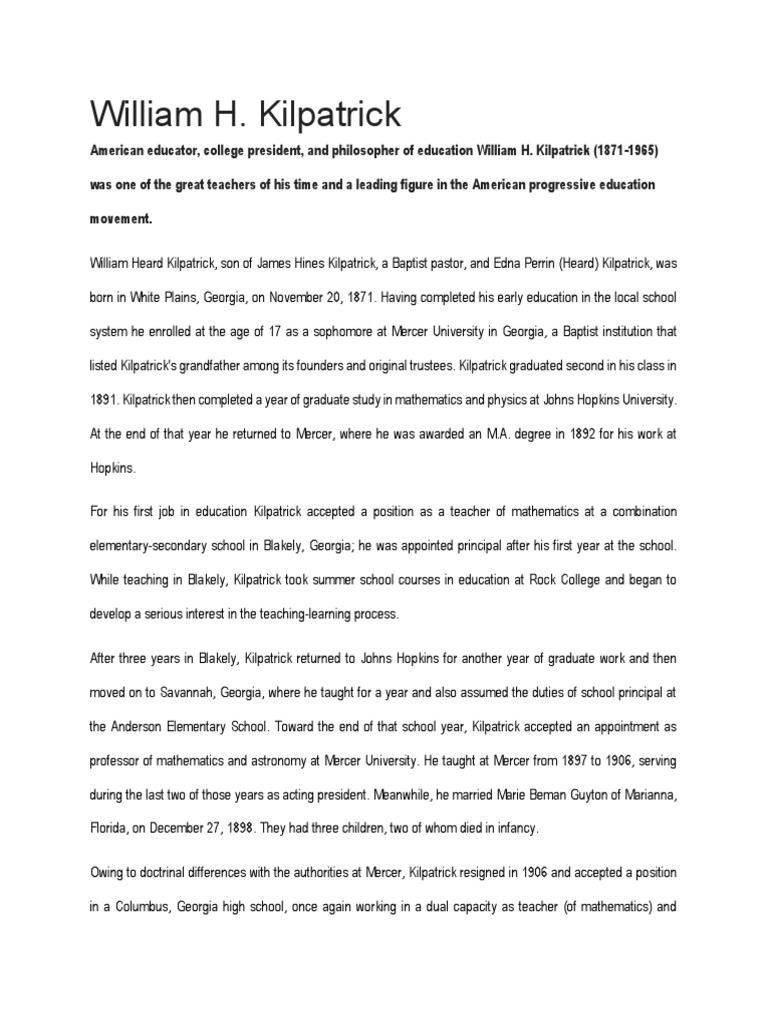 William H. Kilpatrick | PDF | Behavior Modification | Learning