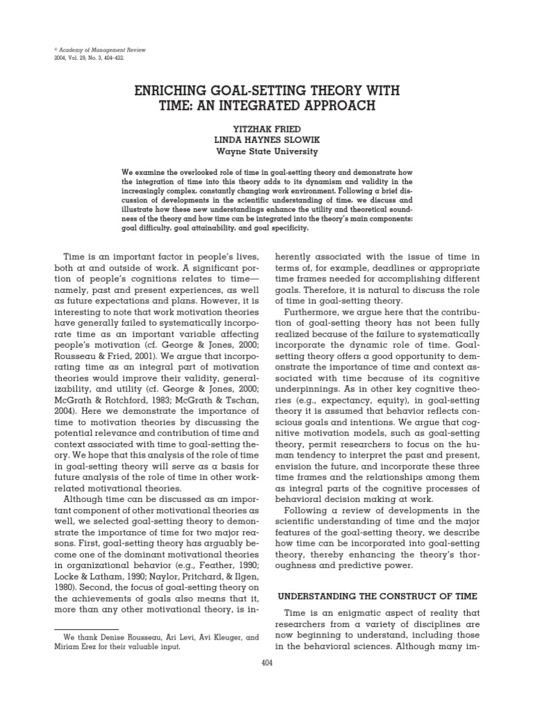 Integrating Time in Goal-Setting Theory | PDF | Goal Setting | Goal