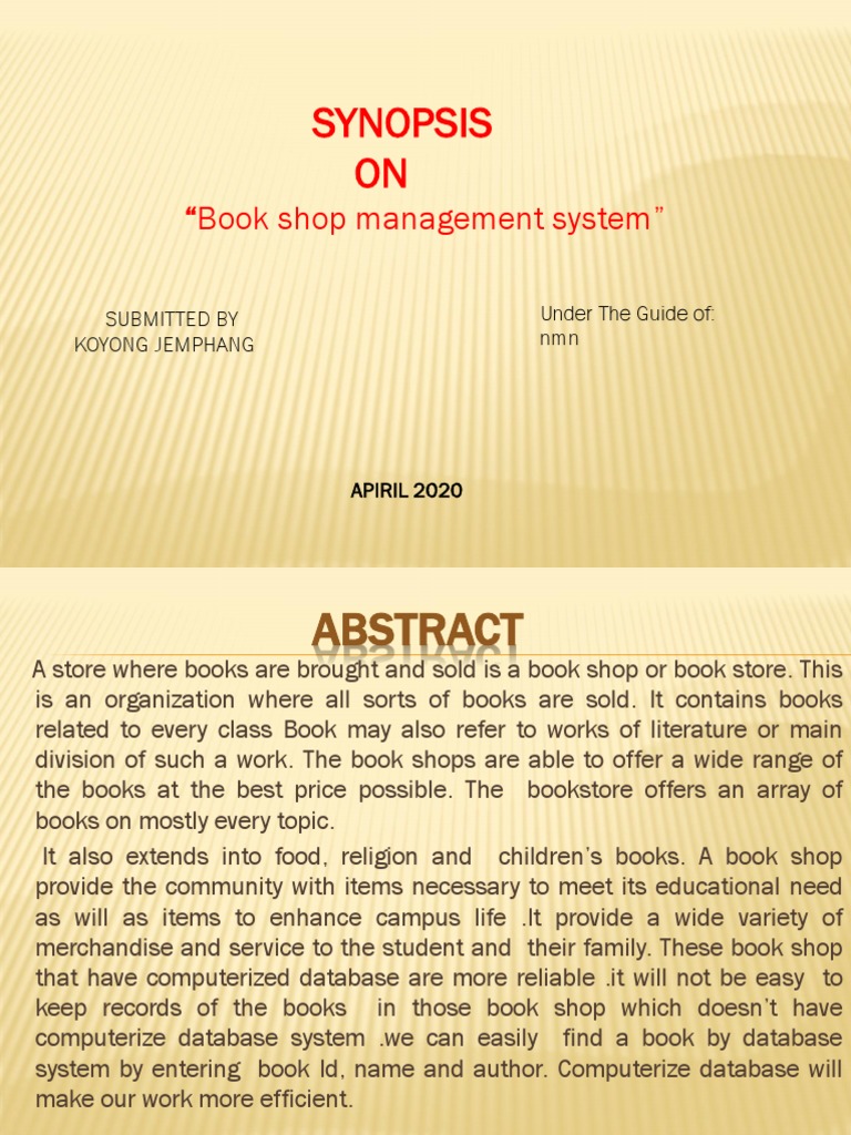 Synopsis ON: "Book Shop Management System" | PDF | Retail | Books