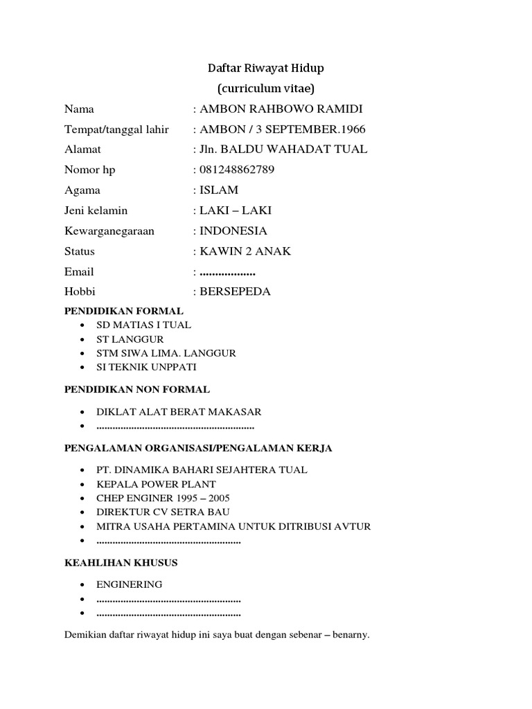 Daftar Riwayat Hidup | PDF