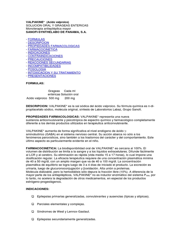 Valpakine 500 mg: Usos y Dosis | PDF | Farmacocinética | Medicamentos ...