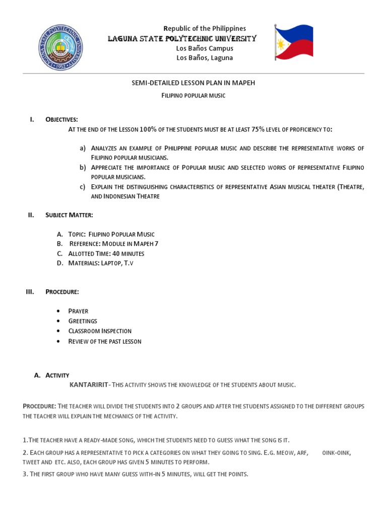 Semi Detailed Lesson Plan | PDF | Hip Hop Music | Rock Music