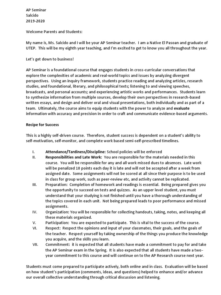 Ap Seminar Welcome | PDF | Test (Assessment) | Learning