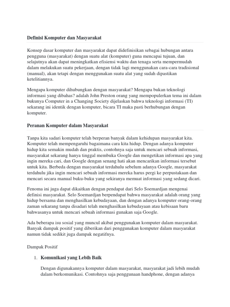 Komputer Dan Masyarakat | PDF