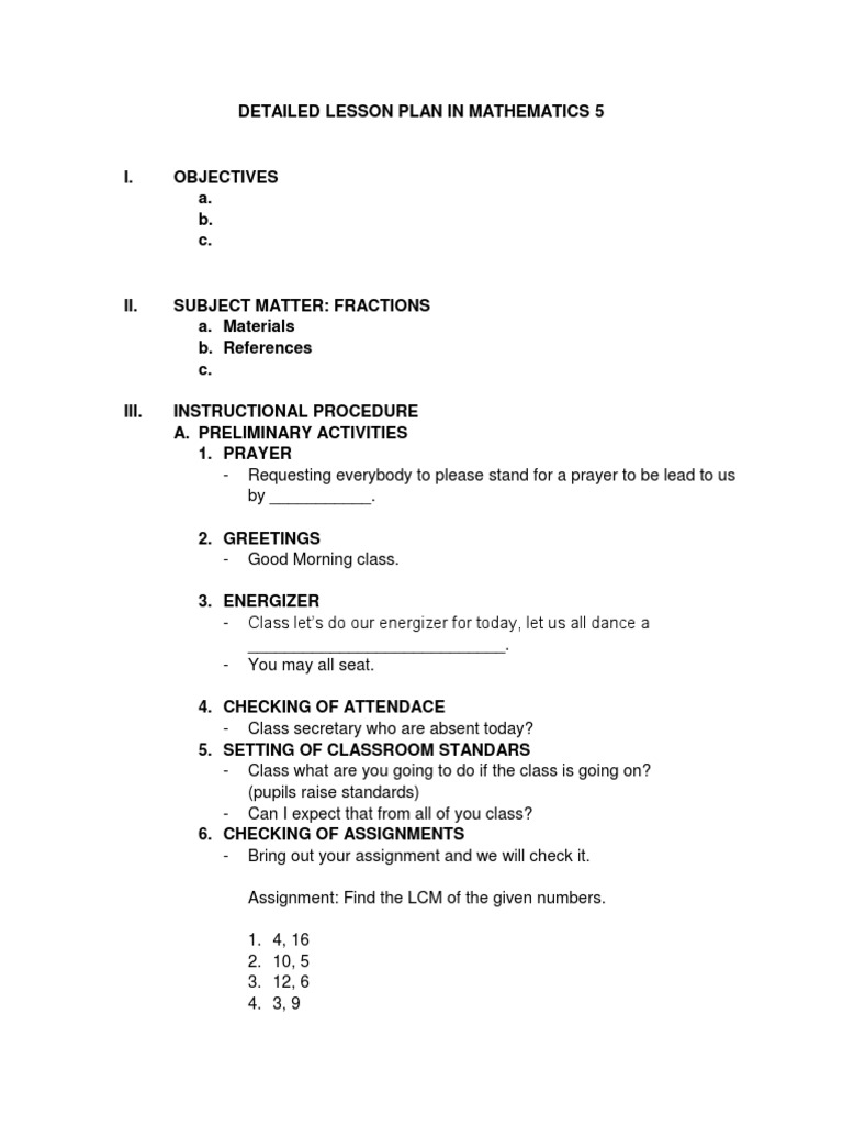 Cot Detailed Lesson Plan in Mathematics 5 | PDF | Lesson Plan ...