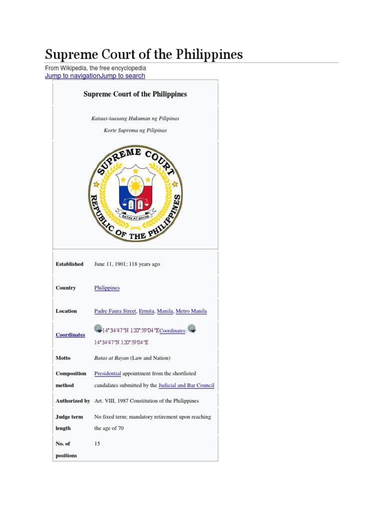 Supreme Court of The Philippines | PDF | Supreme Courts | Legal Concepts