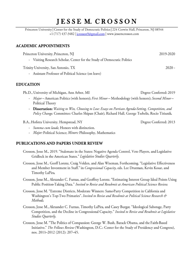 Jesse M. Crosson: Academic Appointments | PDF | Career & Growth | Business