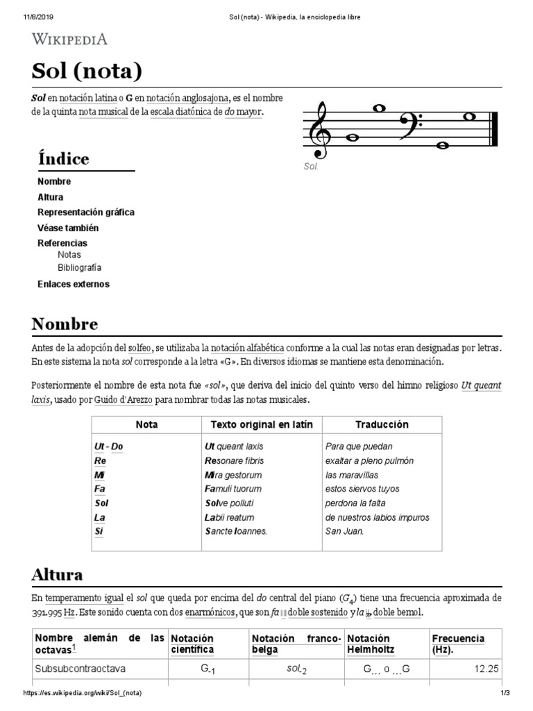 Sol (Nota) - Wikipedia, La Enciclopedia Libre | PDF | Composiciones ...