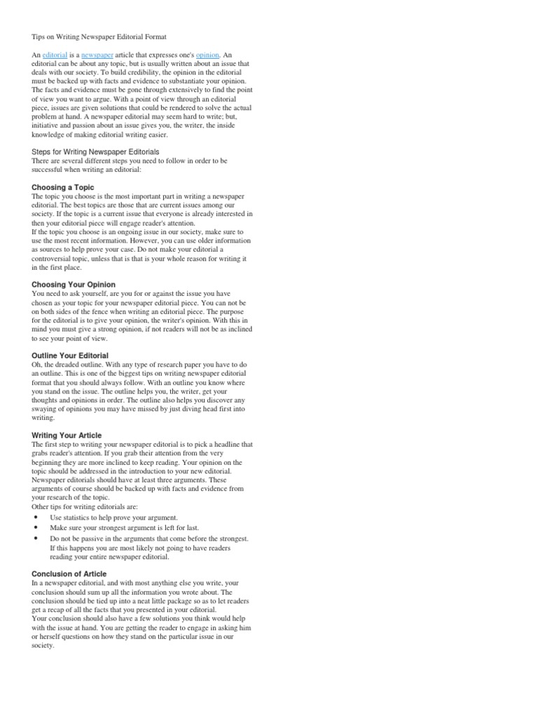Editorial Newspaper Opinion: Steps For Writing Newspaper Editorials ...