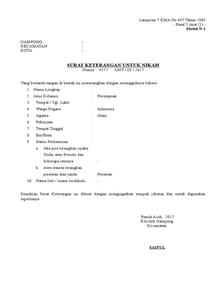 Surat Model n1, n2, n4 - 2 Lampiran Kma No 477 Tahun 2004 | PDF