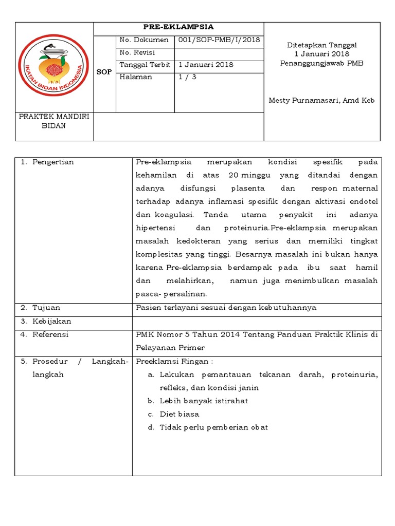 Sop Pre Eklamsia | PDF