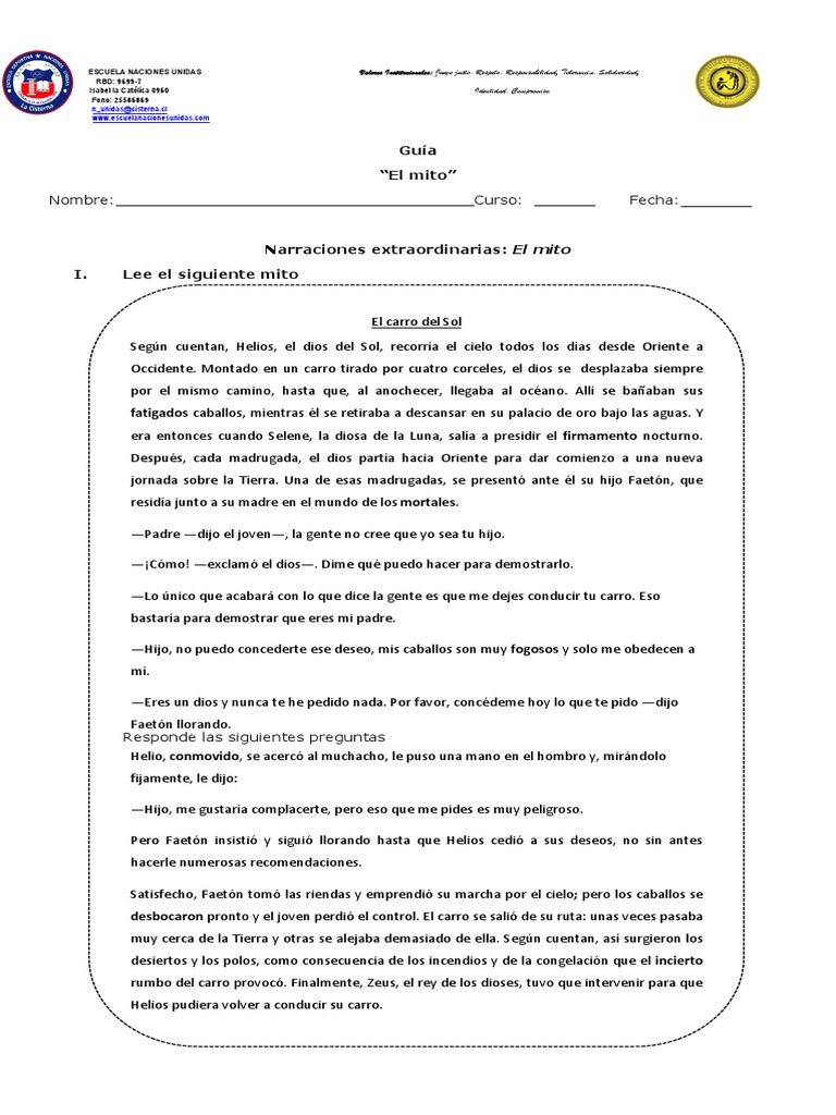 5° Básico. Guía. El Mito | PDF | Tierra