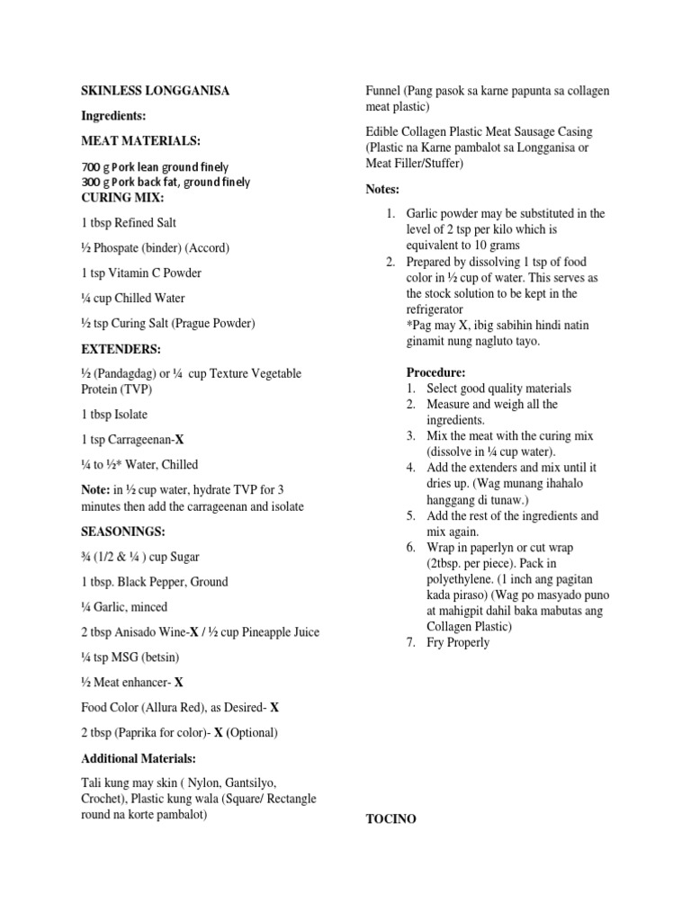 Skinless Longganisa Ingredients: Meat Materials | Download Free PDF ...