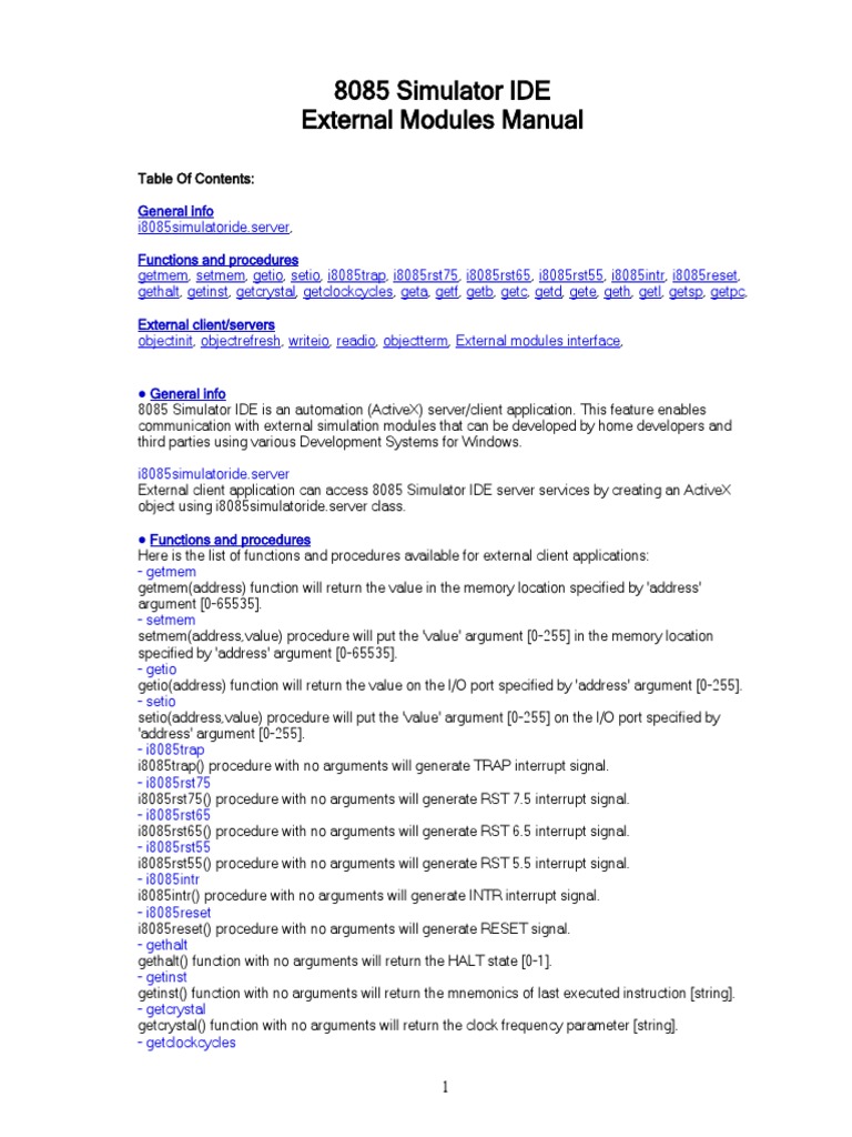 8085 Simulator IDE External Modules Guide | PDF | Subroutine ...