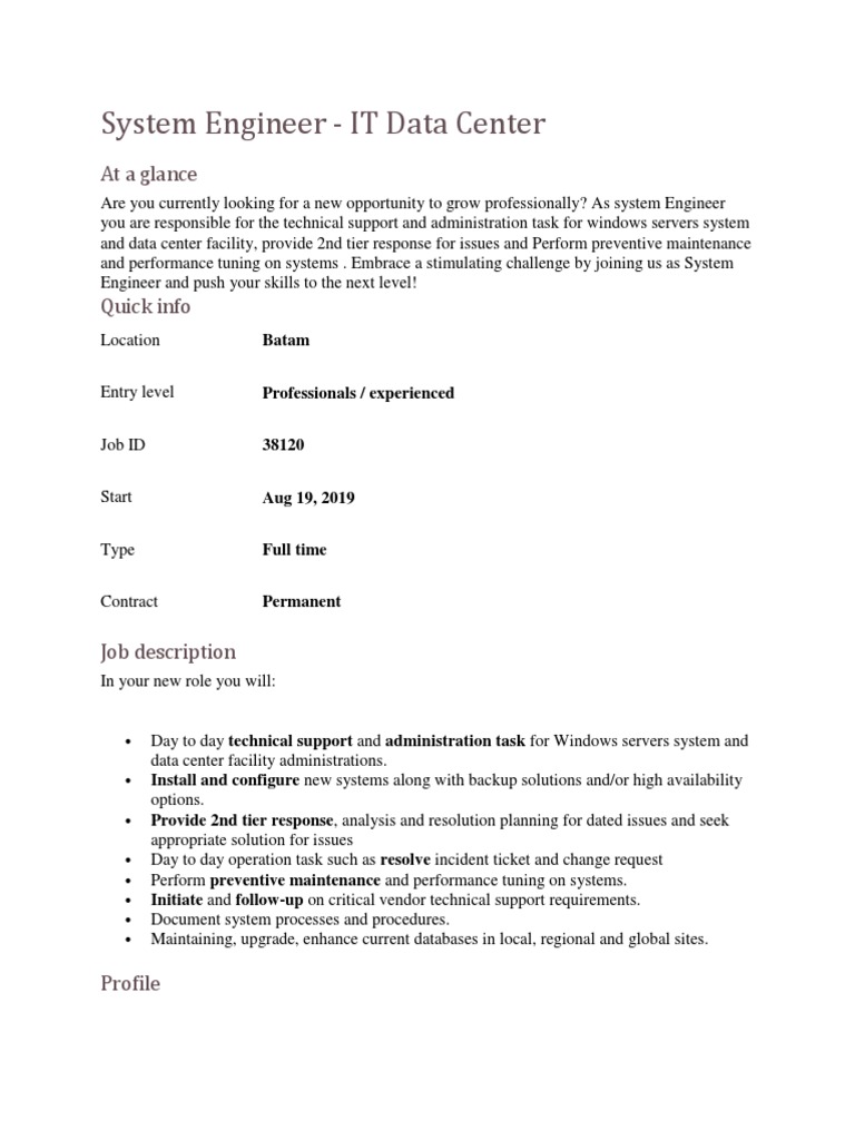 System Engineer - IT Data Center: at A Glance | PDF | Analytics ...