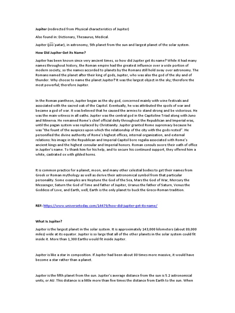 Jupiter (Redirected From Physical Characteristics of Jupiter) | PDF ...