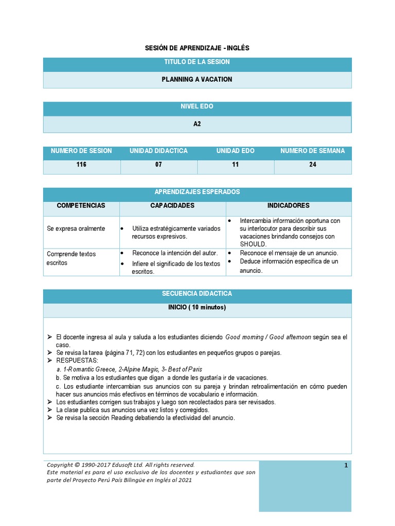 Sesión 116 Inglés JEC | PDF | Educación avanzada | Idiomas