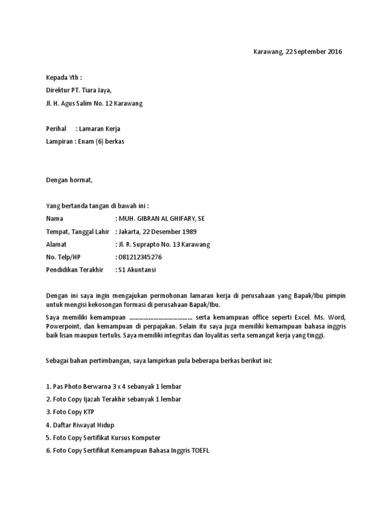 Contoh Surat Lamaran Ku | PDF